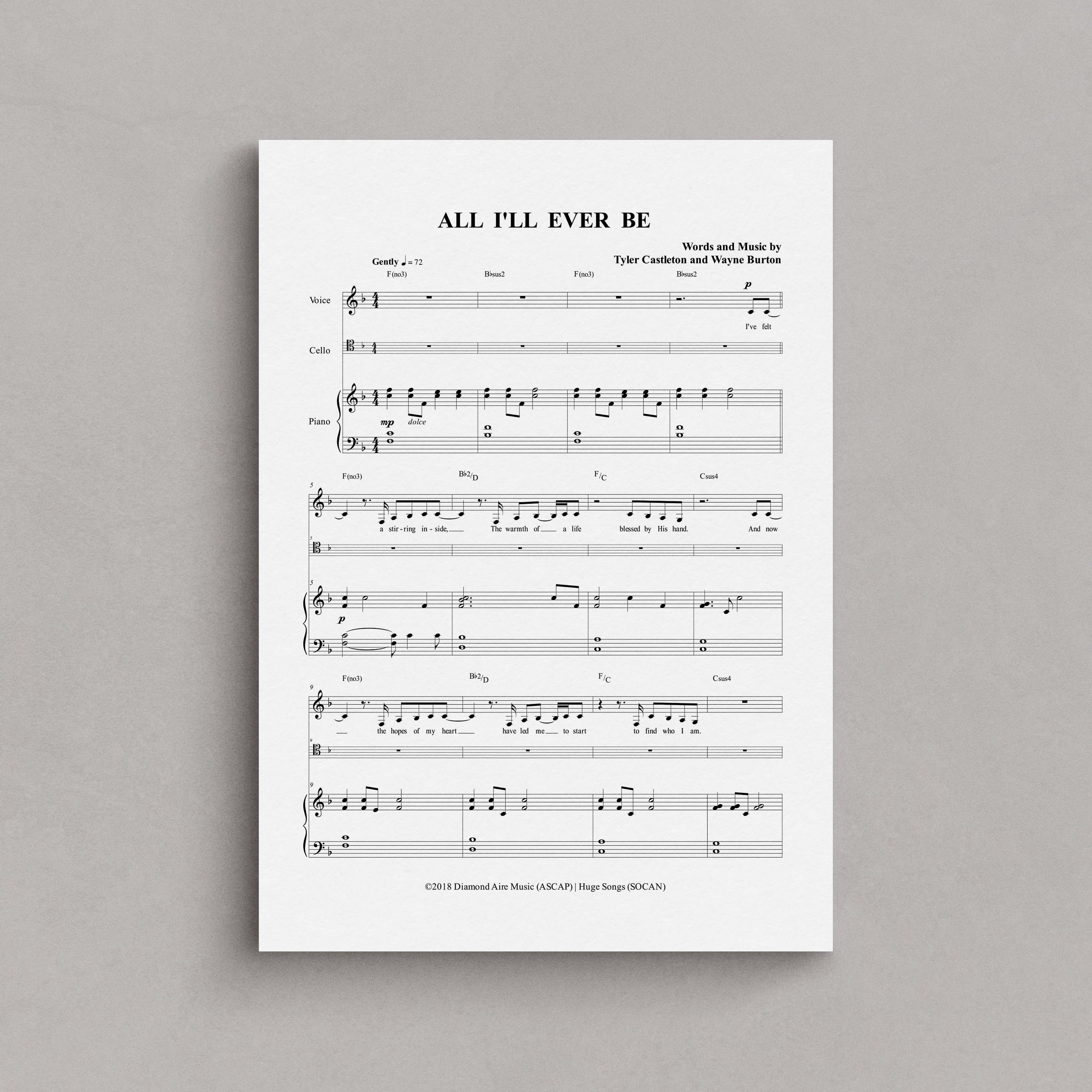 All I’ll Ever Be – Original Key – F Major – Tyler Castleton